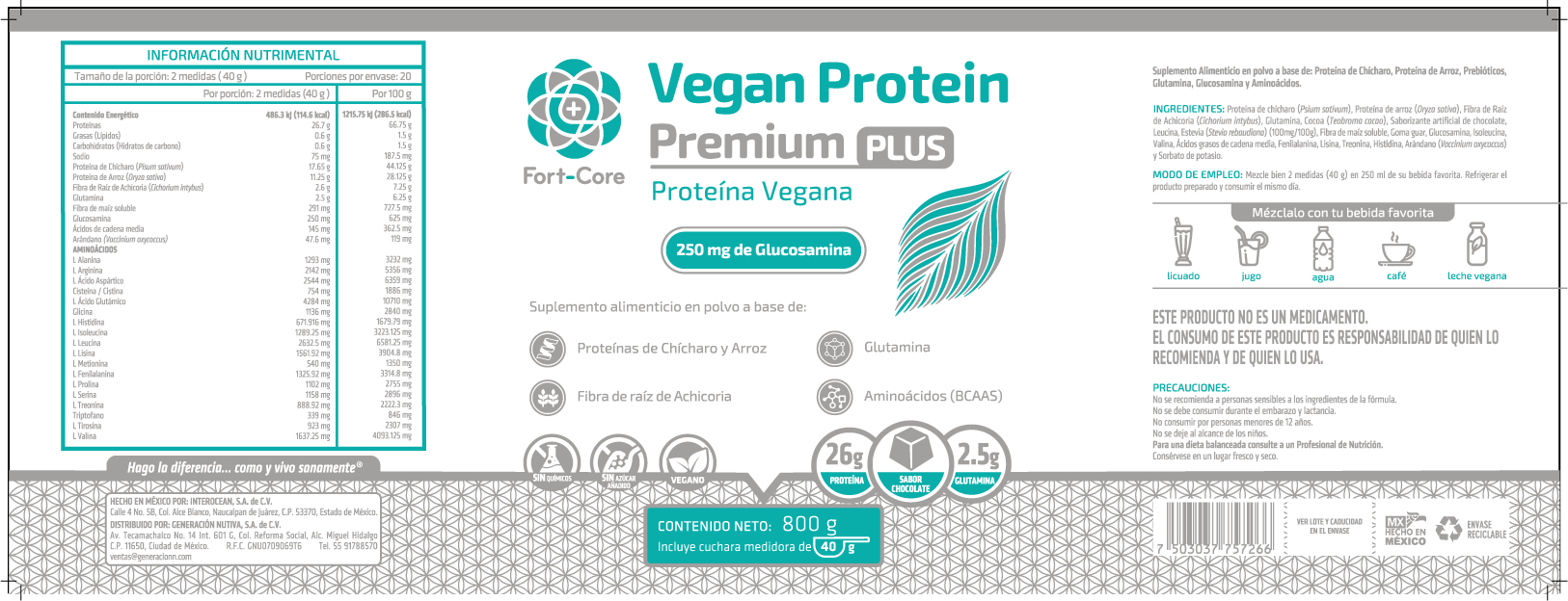 Vegan Protein Premium Plus Fort Core – Tienda Bienesta México